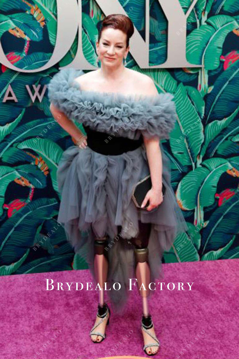 Katy Sullivan Off Shoulder Dusty Blue Dress 2023 Tony Awards