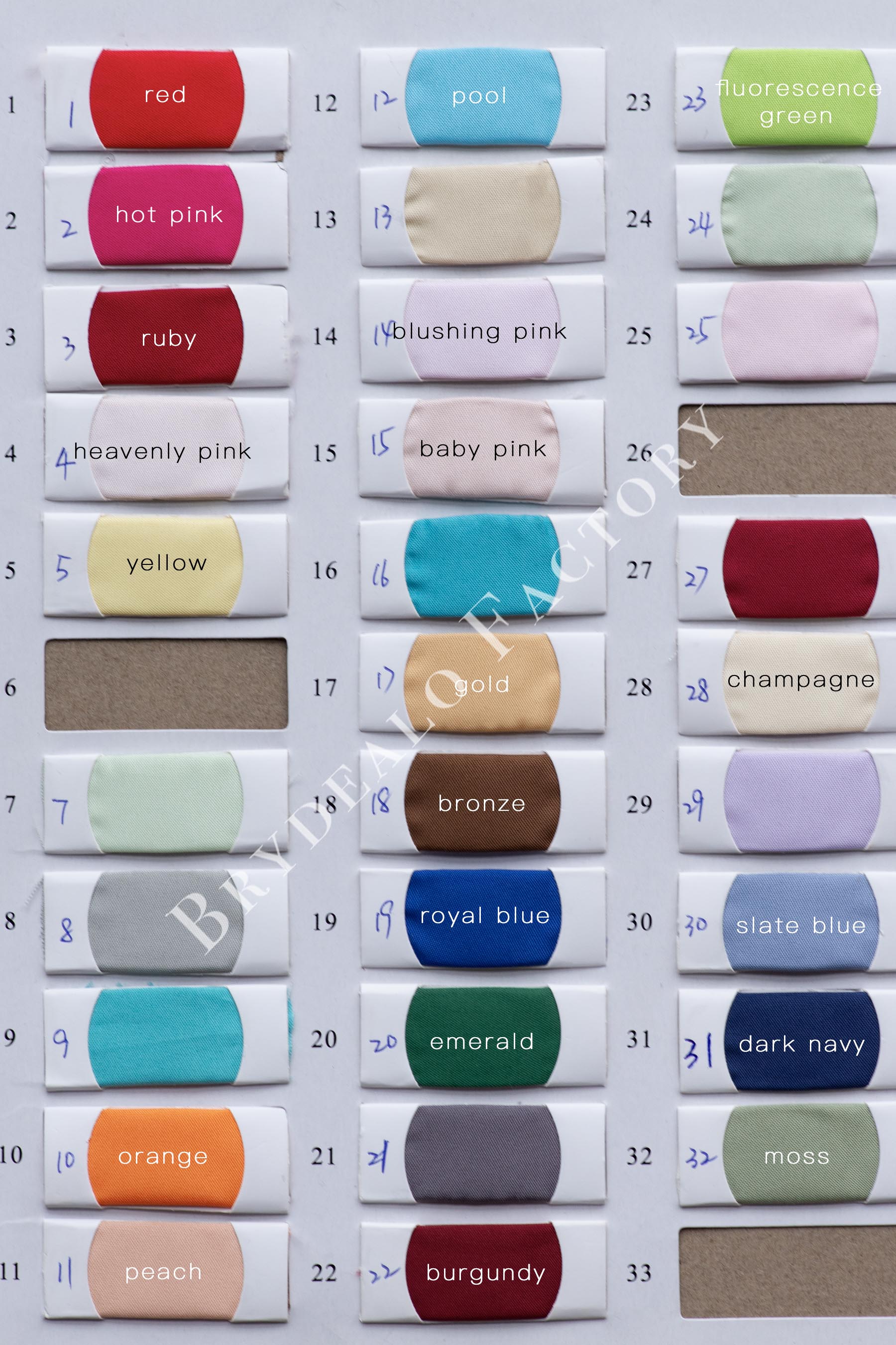 Polyester Lining Fabric Color Chart | 120+ Colors