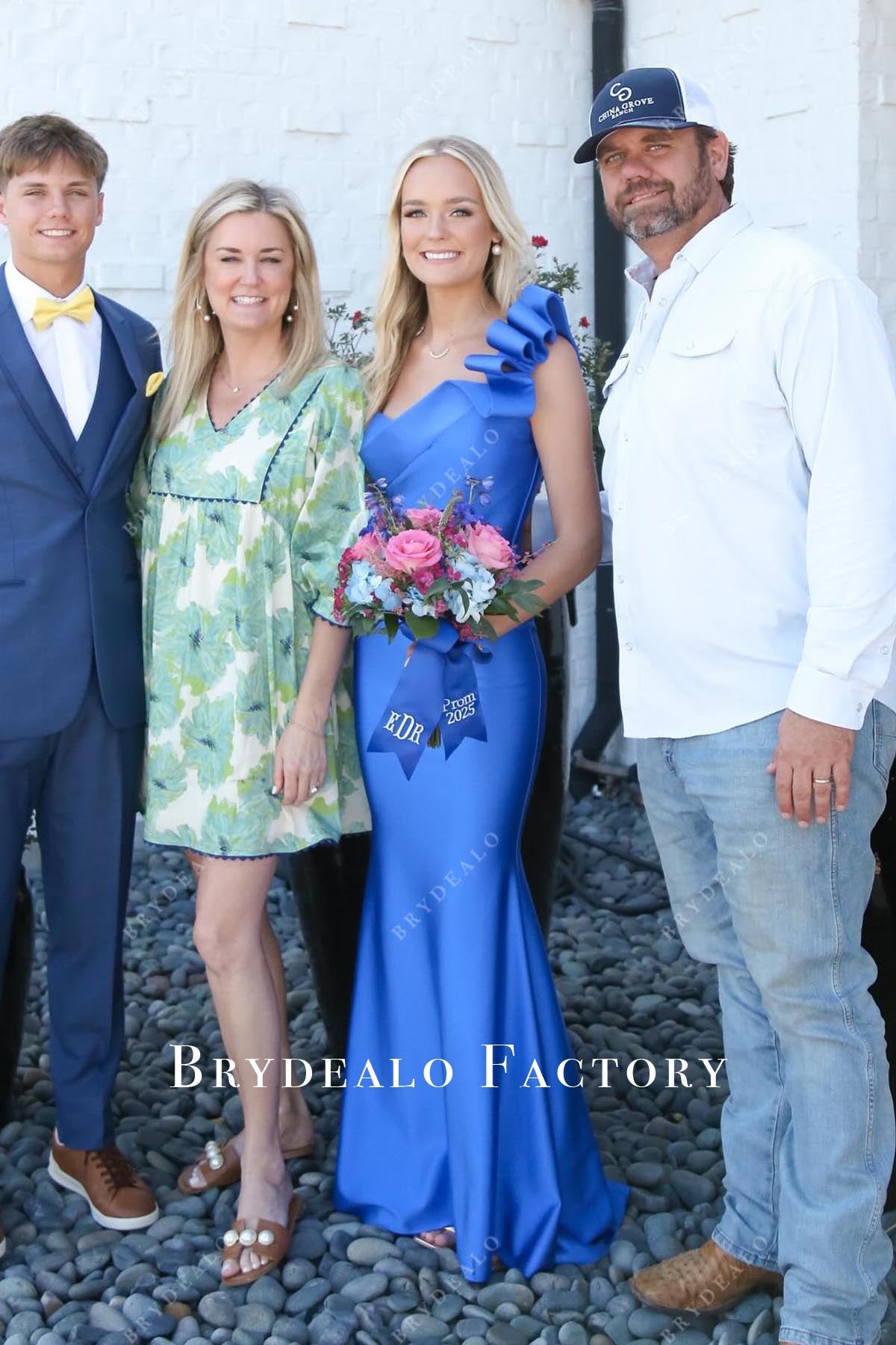 Ocean Blue One Shoulder Trumpet Prom Dress