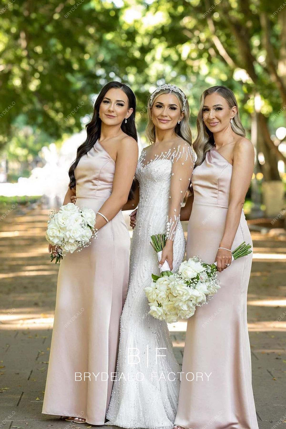 Simple Pearl Pink Charmeuse One Shoulder Floor Length Bridesmaid Dress