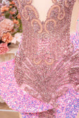 Sparkly Pink Sequin Rhinestone Shoulder Panel Prom Dress