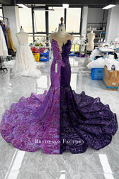 Dramatic Two-Tone Purple Sequin Split Color Prom Dress