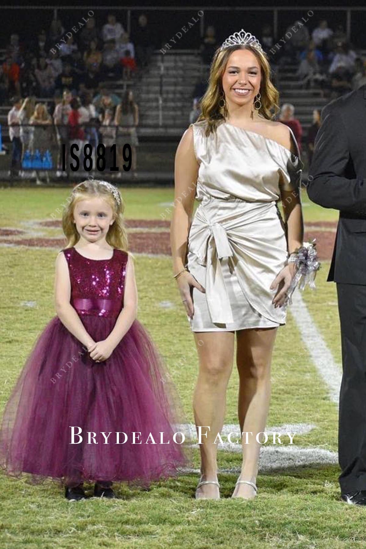 Raspberry Glitter Sequin Boat Neck A-Line Kids Pageant Dress