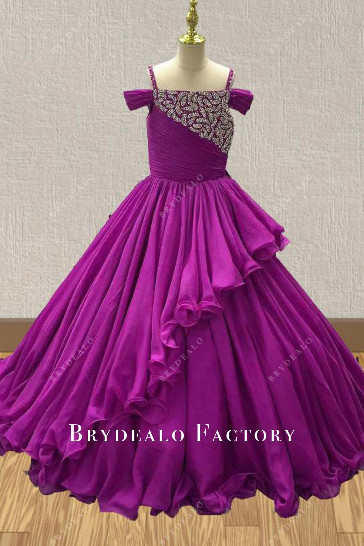 Pageant Dress | Rhinestones Orchid Ruffled A-Line Kids Gown