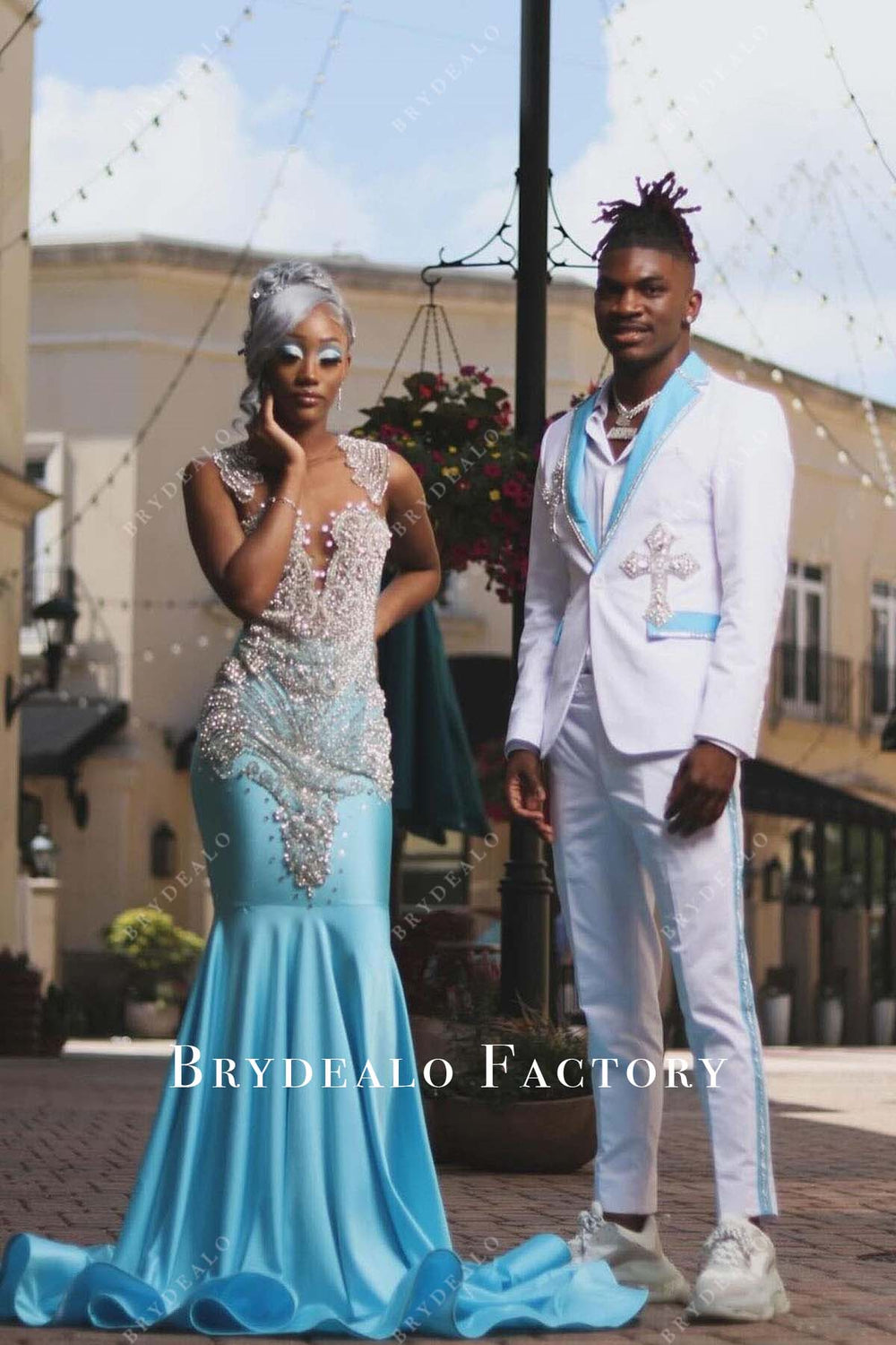 Rhinestones Sleeveless Blue Fit and Flare Prom Dress