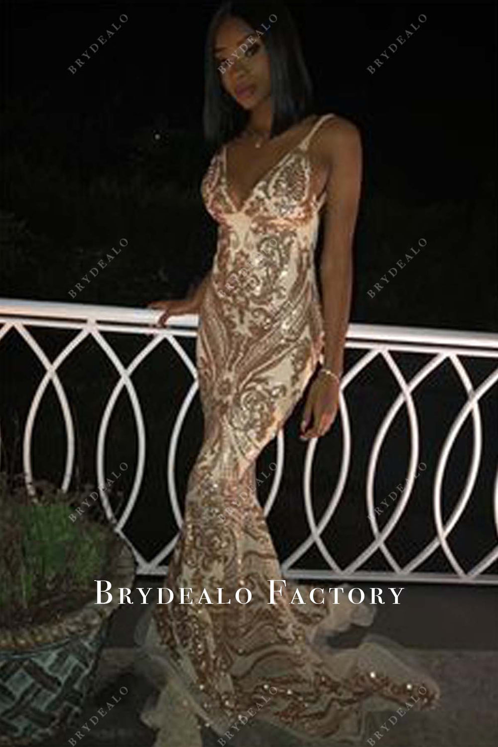Gold Sequin Spaghetti Strap V-neck Mermaid Prom Dress