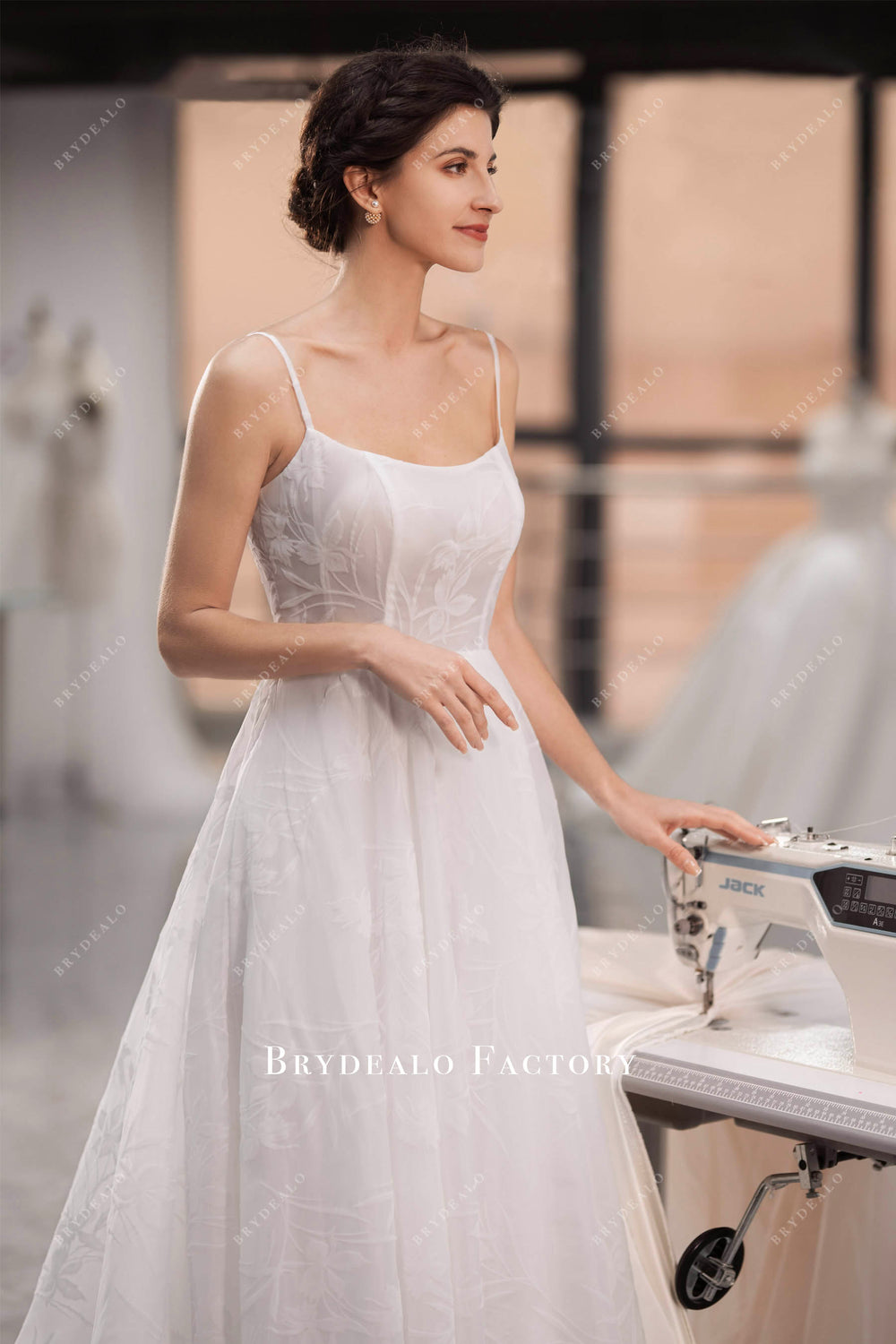 Designer Velvet Floral Organza Scoop Neck Spring Fall Wedding Dress