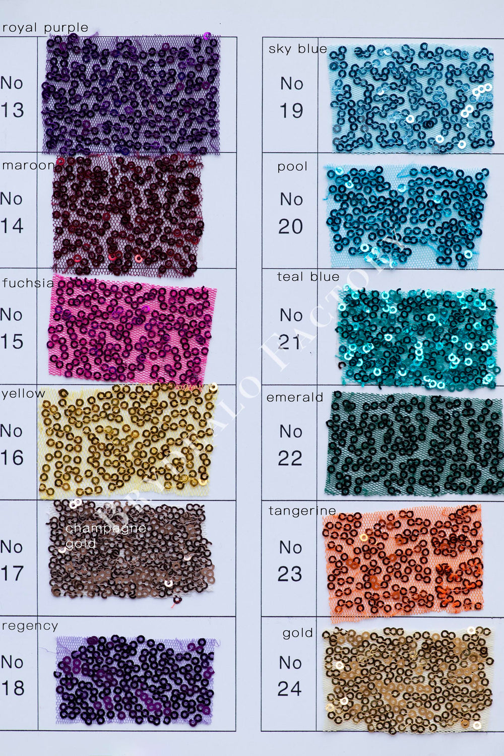 Sparkly 3mm Sequin Fabric Color Chart