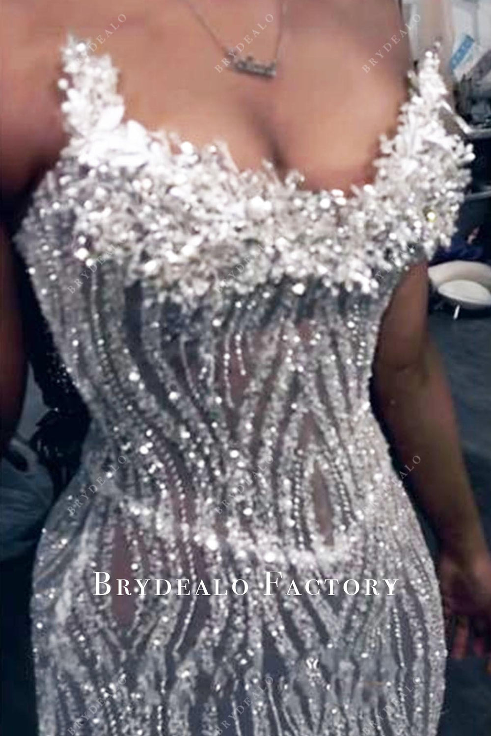 Vintage Basque Waist Silver Shimmer Crystal Strapless Prom Gown