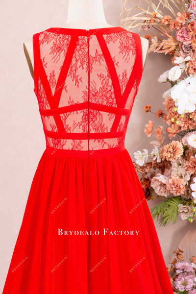 Designer Red Sleeveless Lace Chiffon Formal Evening Prom Dress