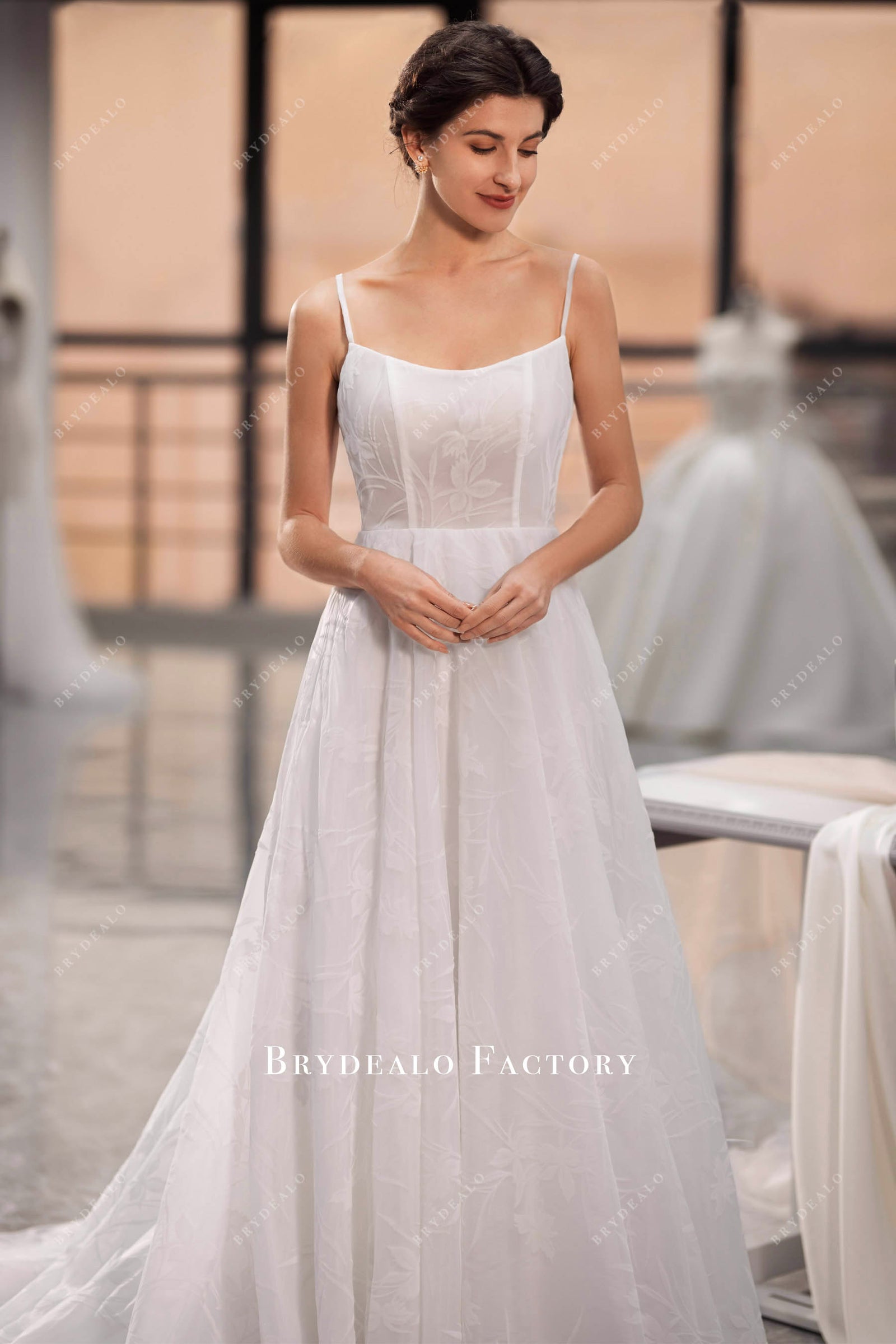 Designer Velvet Floral Organza Scoop Neck Spring Fall Wedding Dress