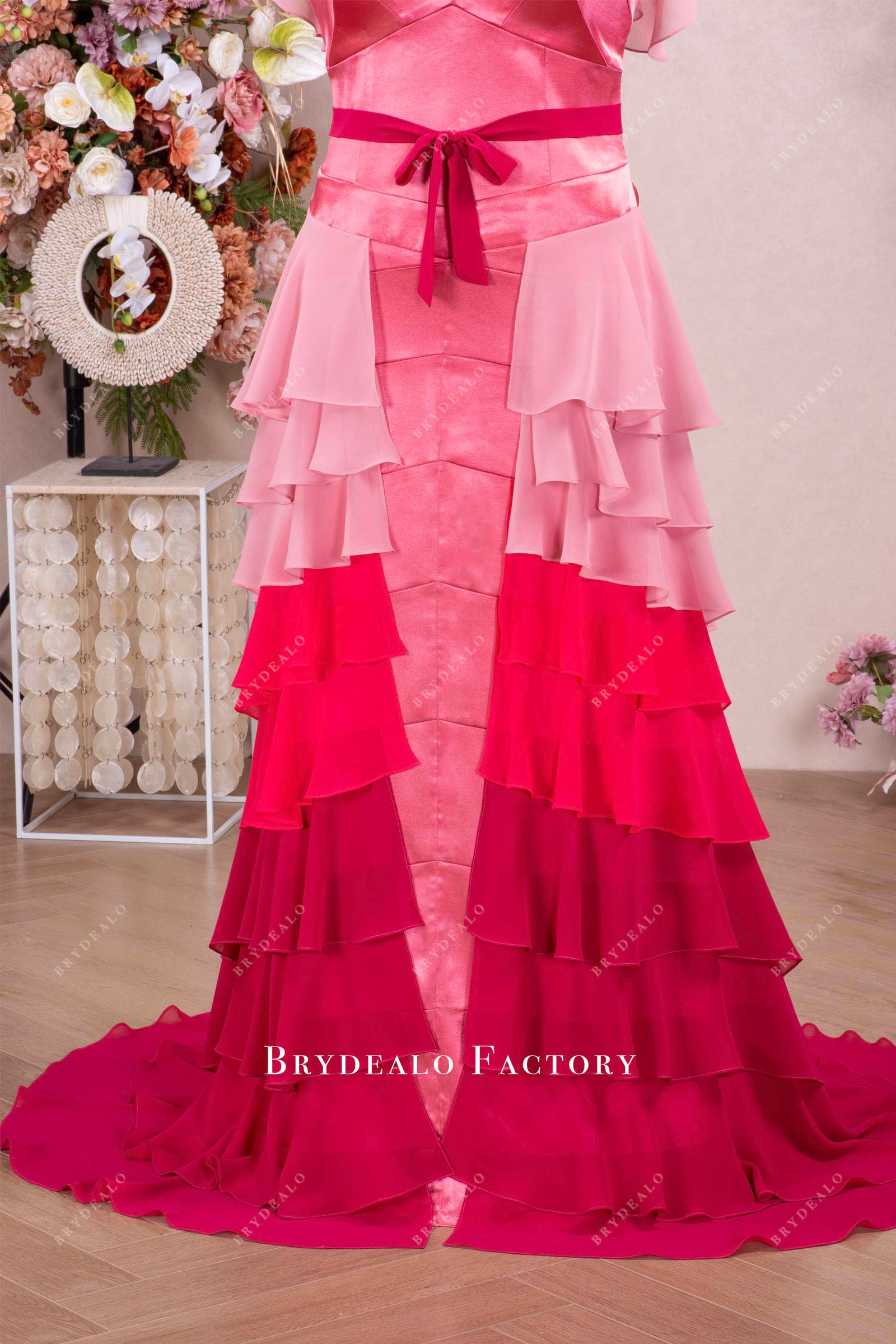 Fairy Ombre Pink Flutter Sleeve Tiered Hermione Granger Formal Dress