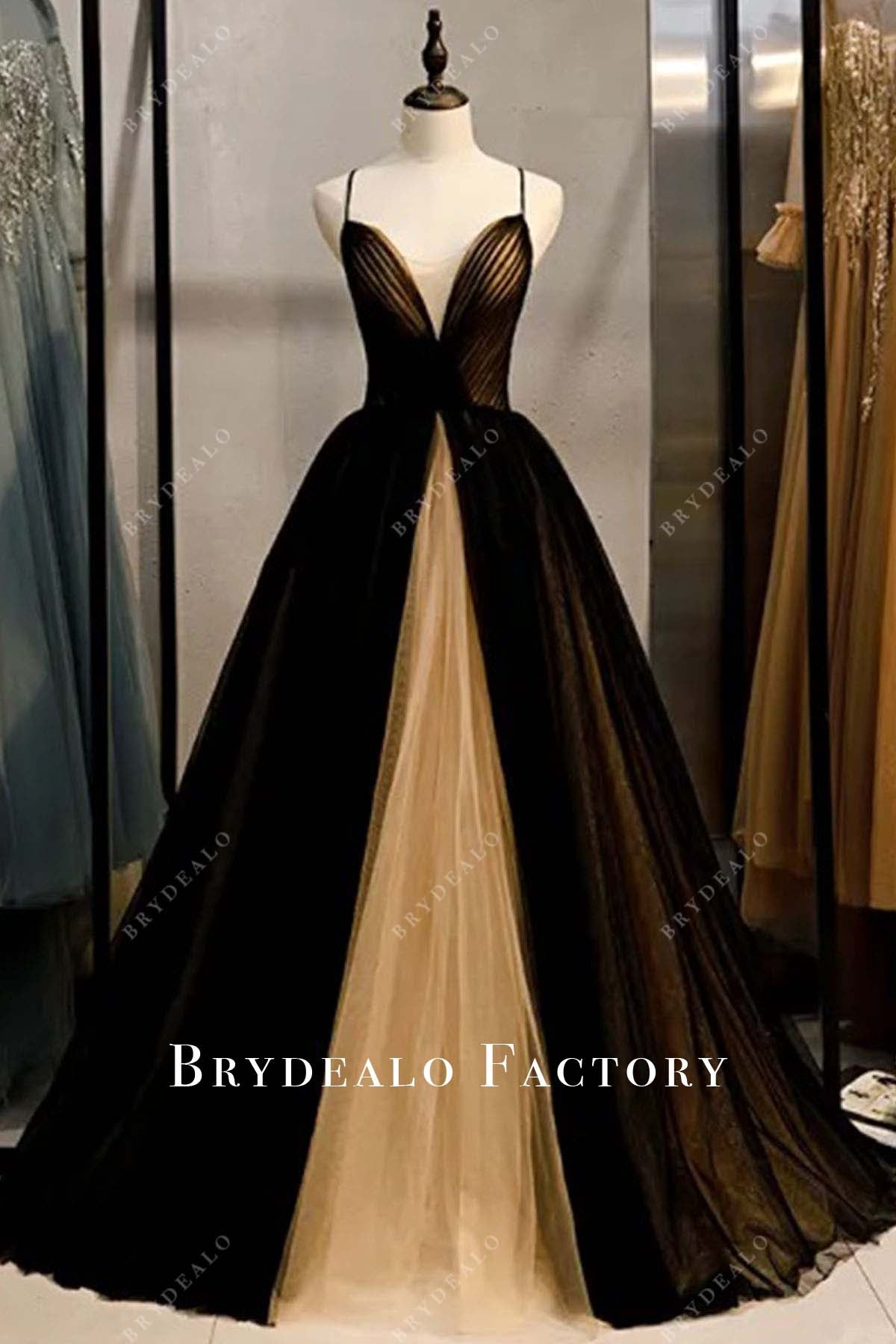 Two Tone Thin Straps A-Line Floor Length Evening Prom Dress