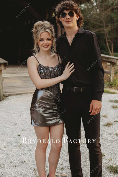Homecoming Dress | Rhinestones Umber Corset Pleated Mini Formal Gown