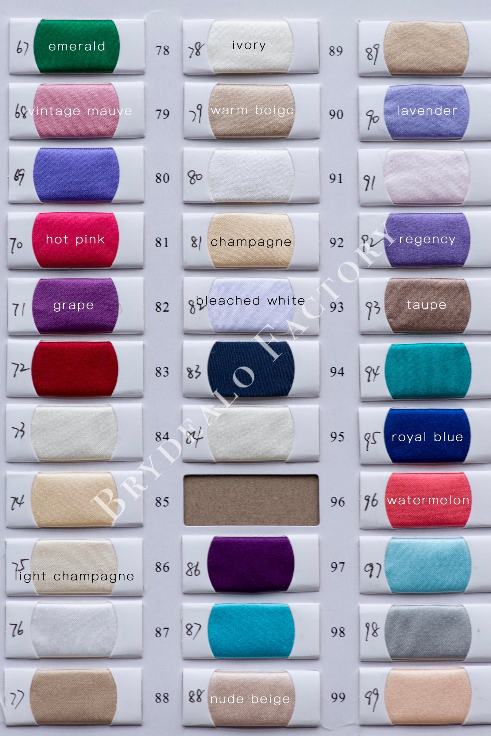 Thick Satin Fabric Color Chart For Custom Dresses| 120+ Colors
