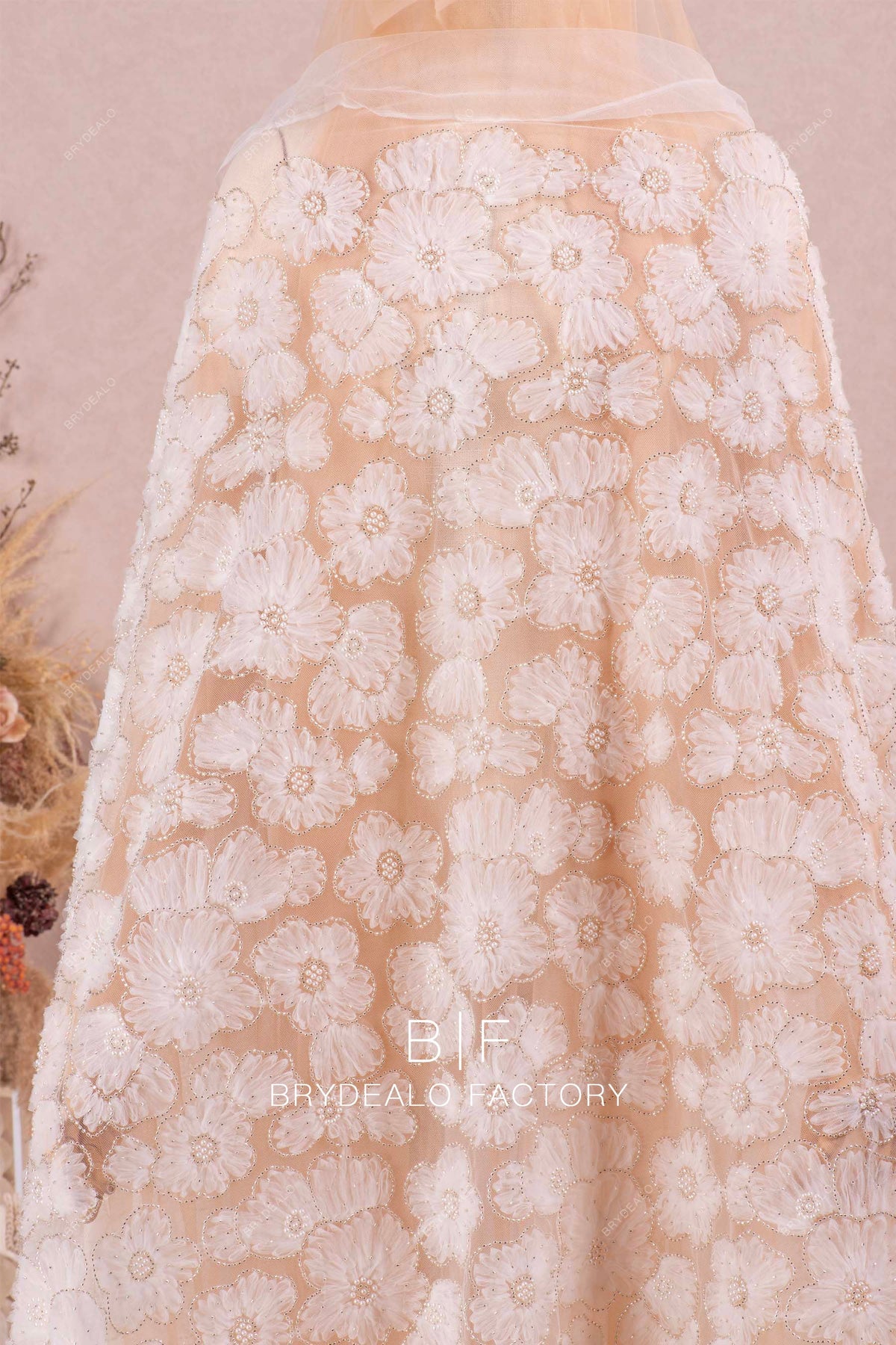 Designer Beading & Pearls 3D Tulle Flowers Lace Online