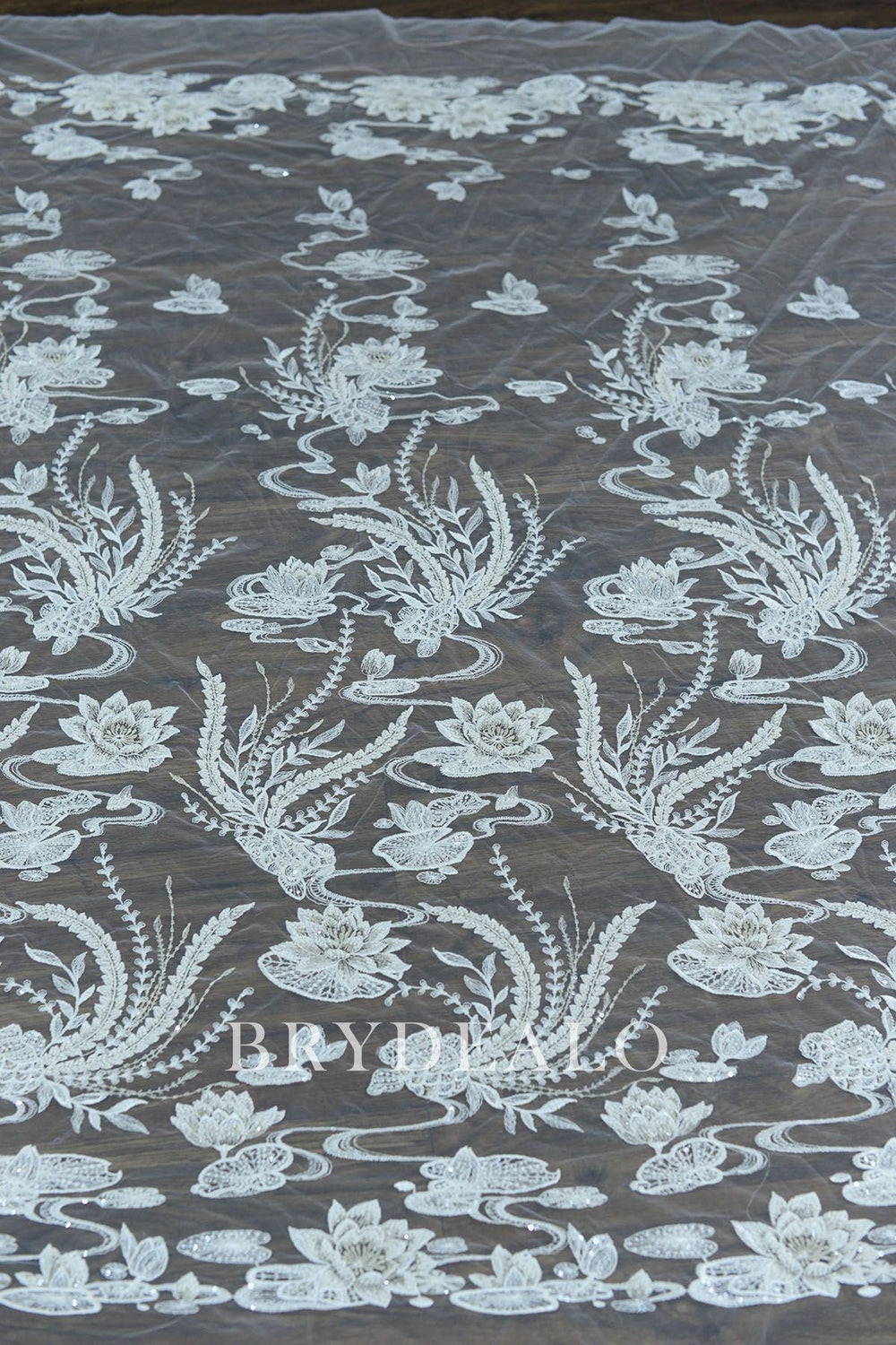Beautiful Heavy Beaded Embroidery Lotus Lace Fabric Online
