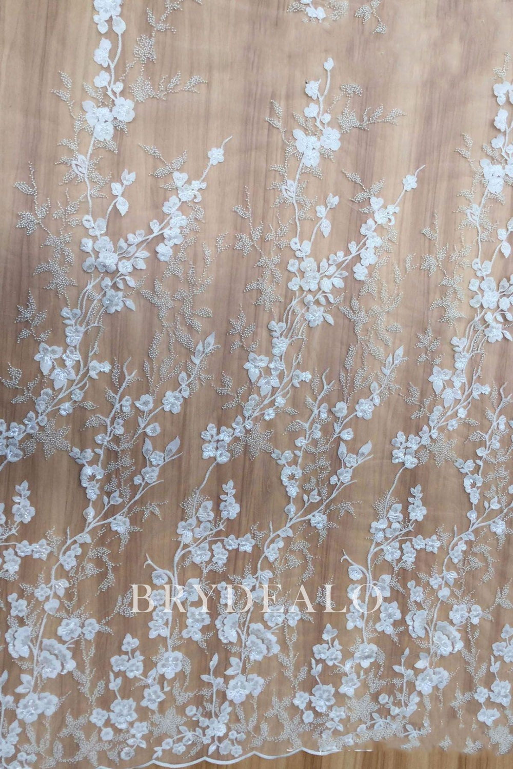 Romantic Beaded Flower Embroidery Lace Fabric By the Yard
