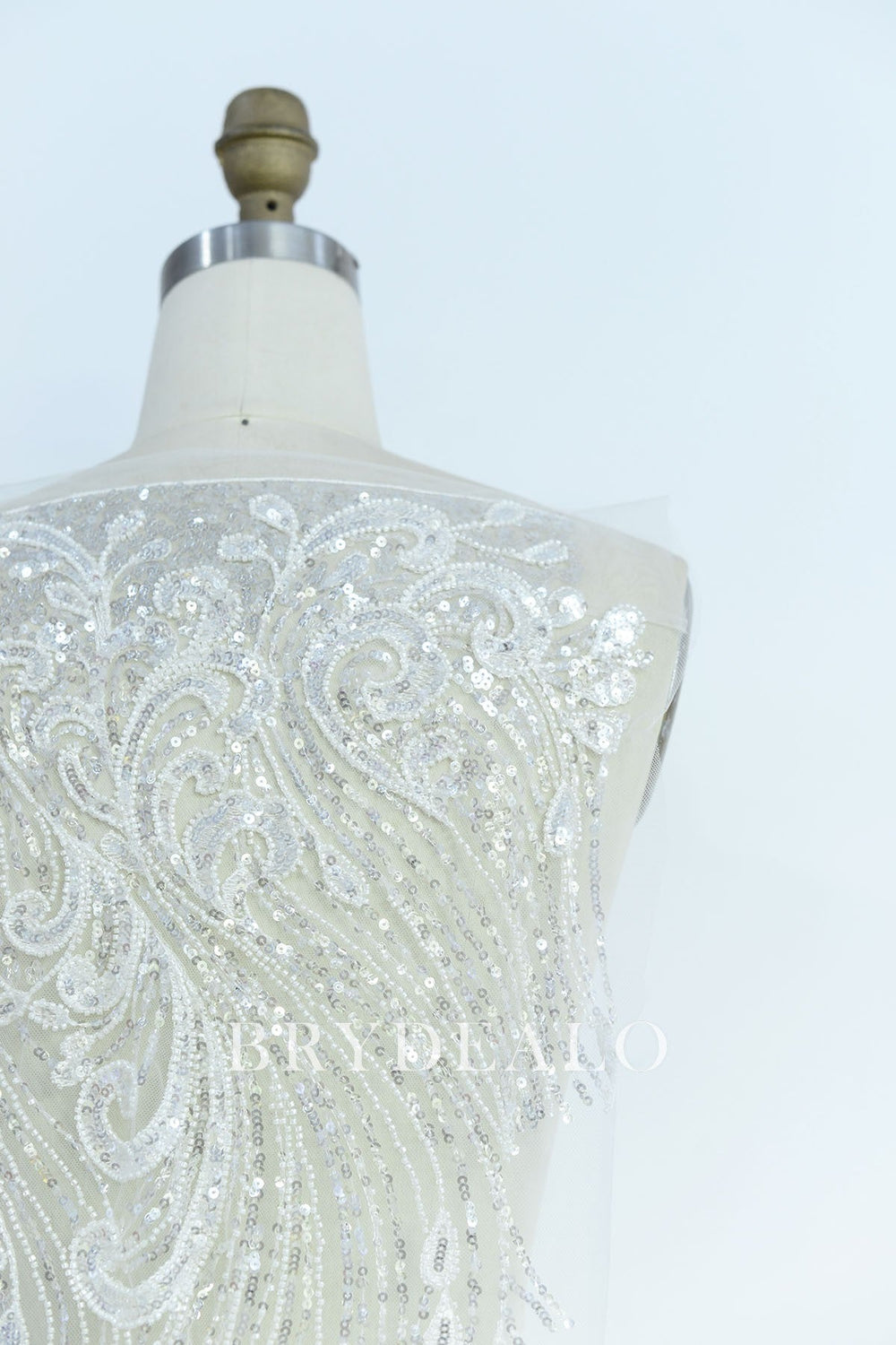 Designer Luxurious Beaded Wave Pattern Lace Fabric