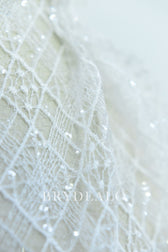 Unique Rhombus Crochet Lace with Clear Sequins By the Yard