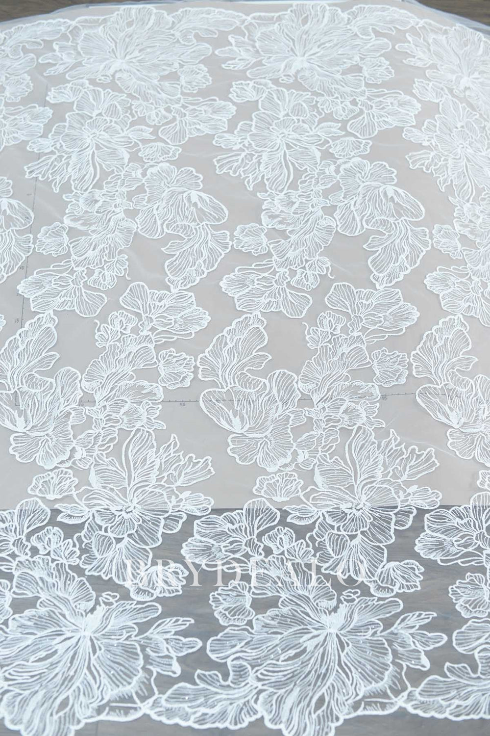 Shimmery Lotus Embroidered Bridal Lace Fabric for Designer Dresses