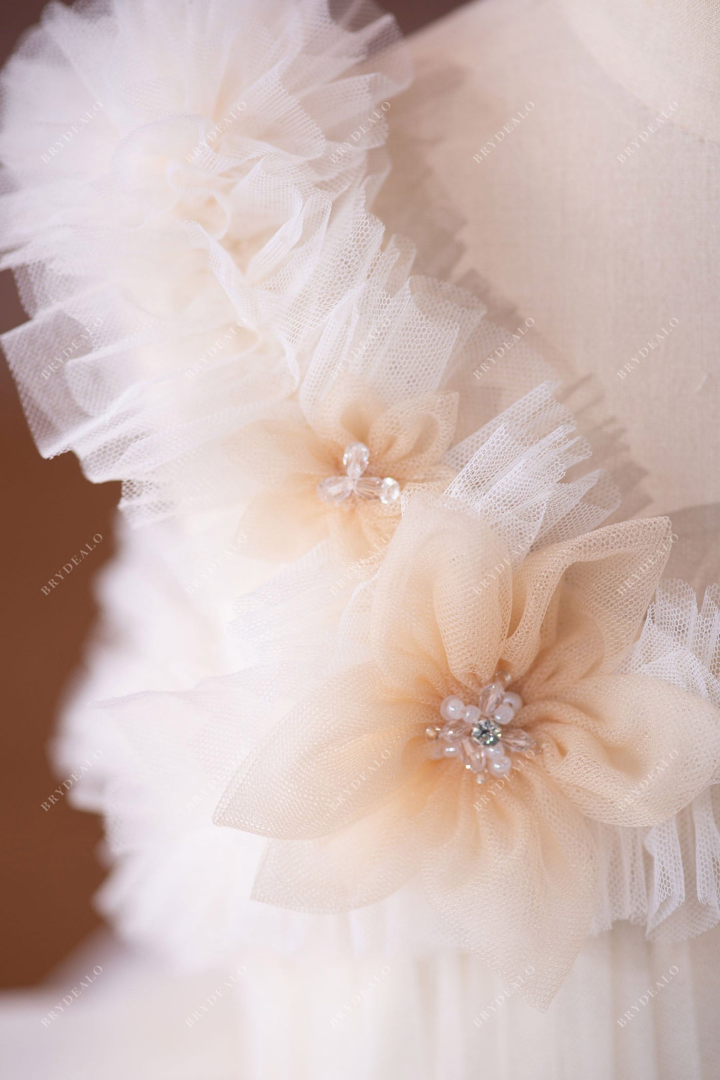 Haute Couture Flower Designer Ruffled Tulle Knee Length Kids Formal Wear