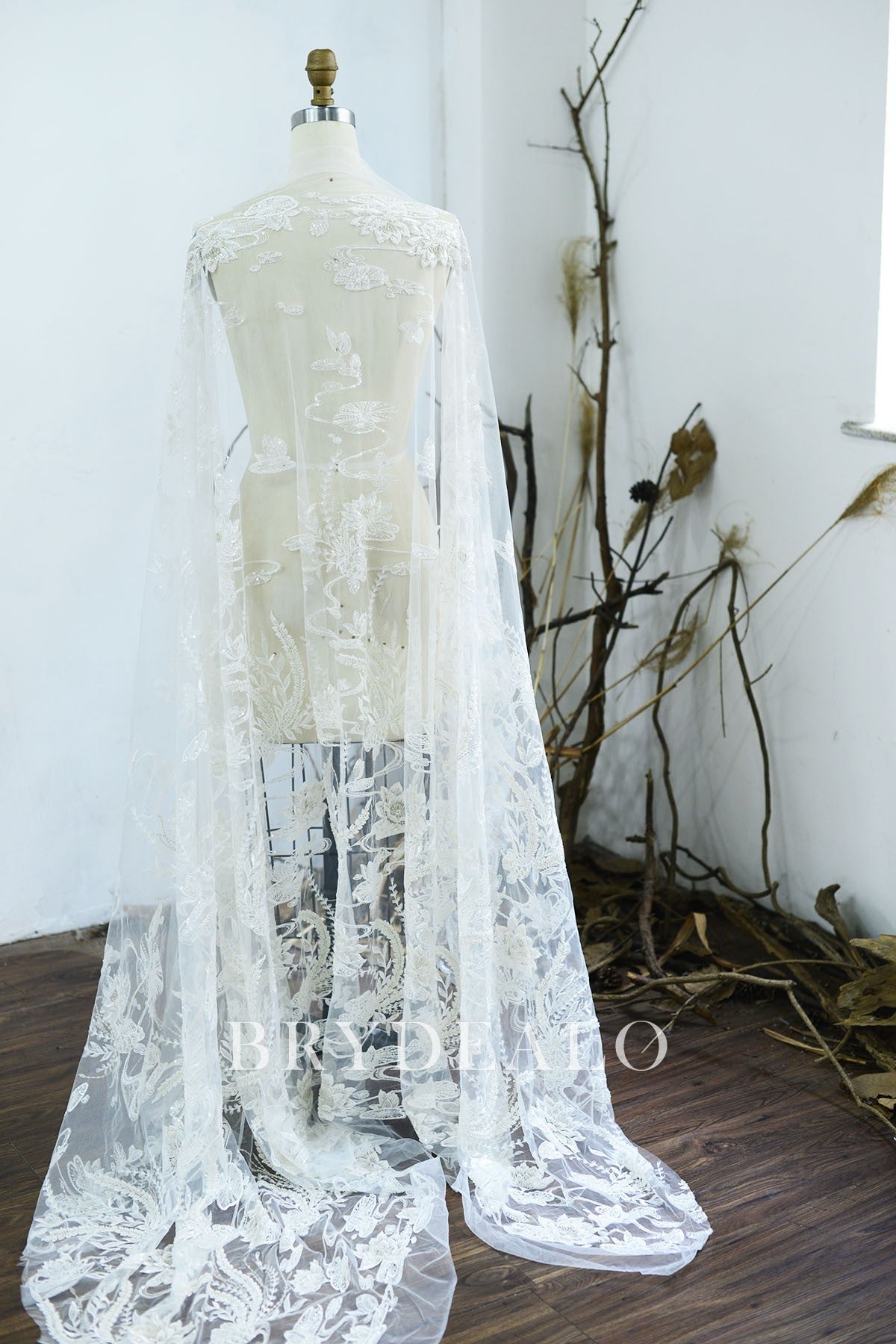 Beautiful Heavy Beaded Embroidery Lotus Lace Fabric Online