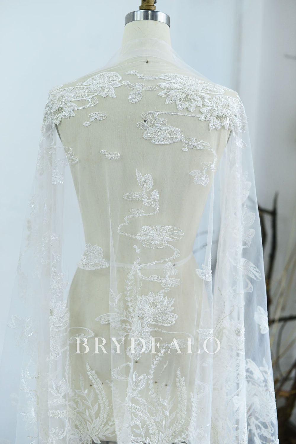 Beautiful Heavy Beaded Embroidery Lotus Lace Fabric Online