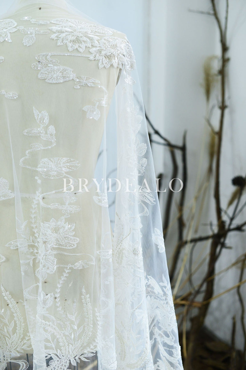 Beautiful Heavy Beaded Embroidery Lotus Lace Fabric Online