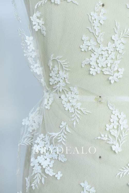 Designer Embroidered Leaf Lace Laser Cut 3D Flowers Fabric