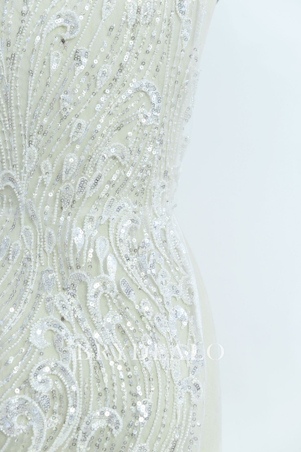 Designer Luxurious Beaded Wave Pattern Lace Fabric