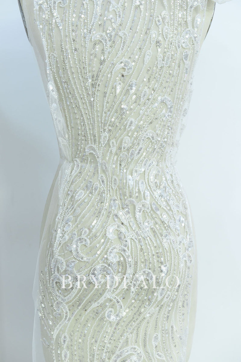 Designer Luxurious Beaded Wave Pattern Lace Fabric