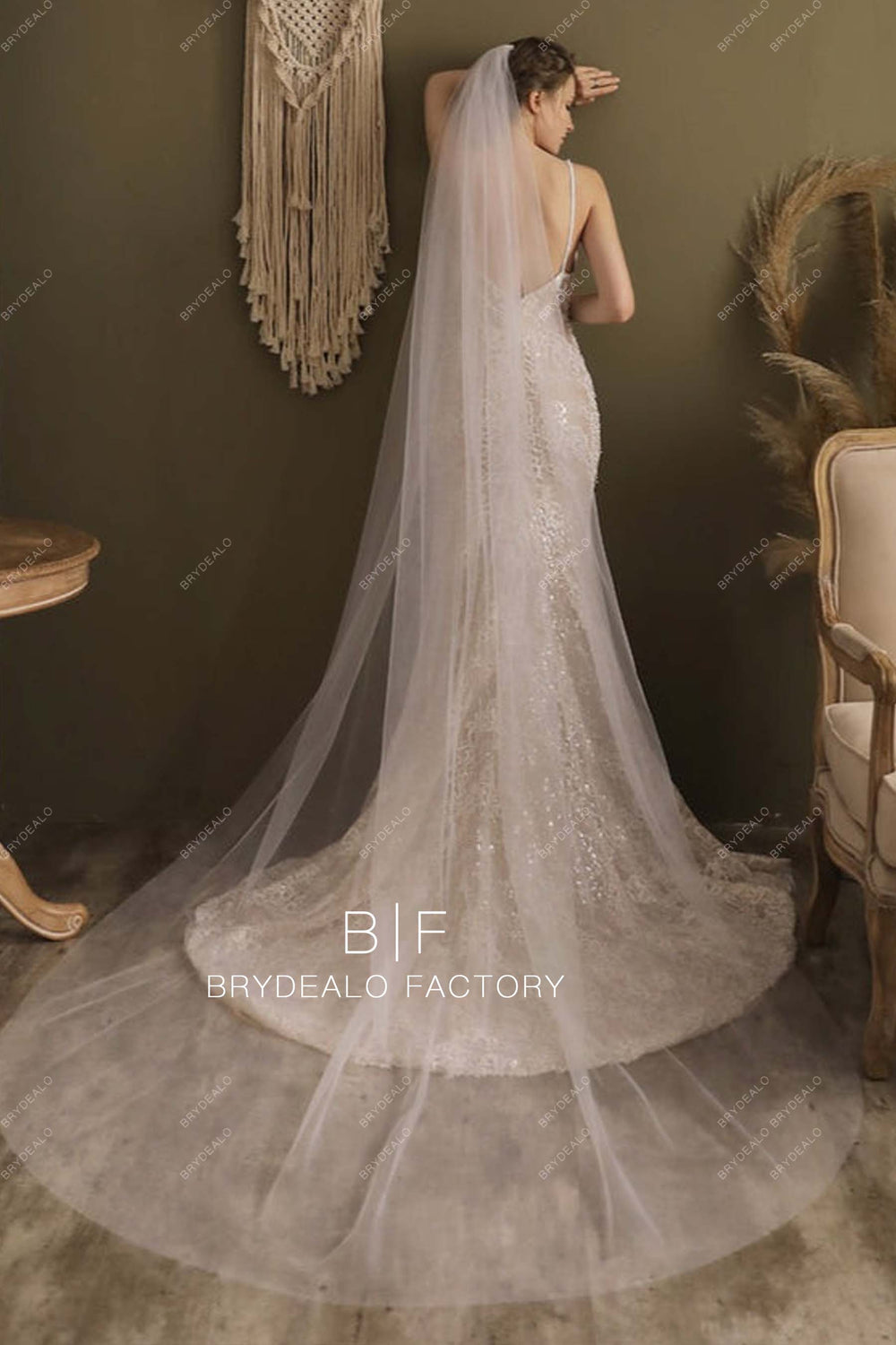 Refined Cathedral Length Bridal Veil Plain Tulle Wedding Veil