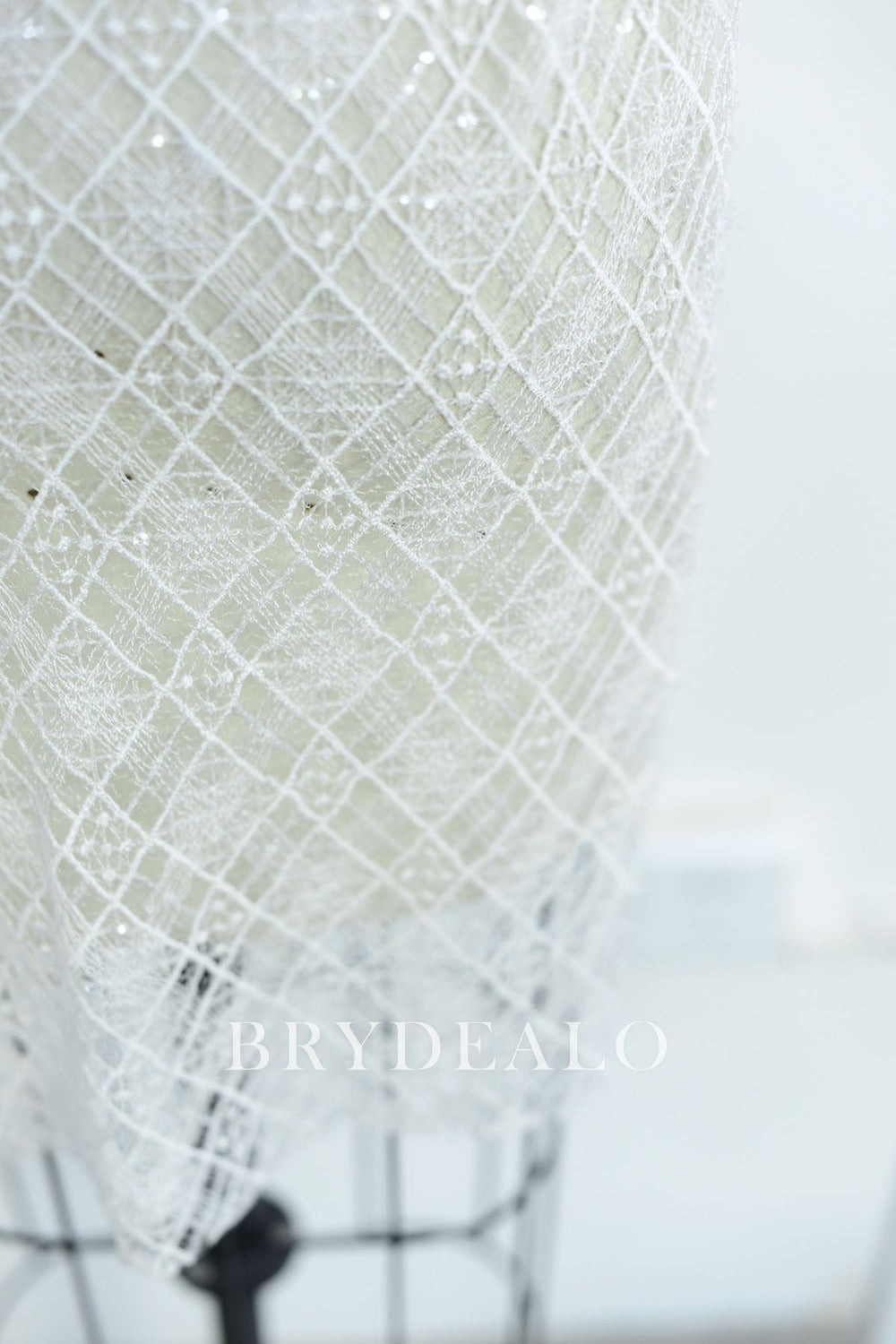 Unique Rhombus Crochet Lace with Clear Sequins By the Yard