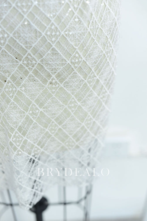 Unique Rhombus Crochet Lace with Clear Sequins By the Yard