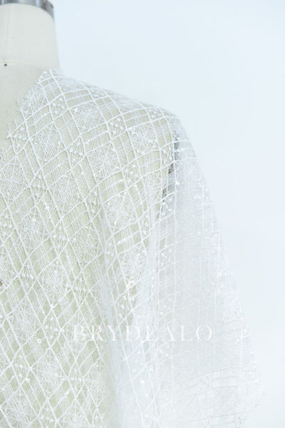 Unique Rhombus Crochet Lace with Clear Sequins By the Yard