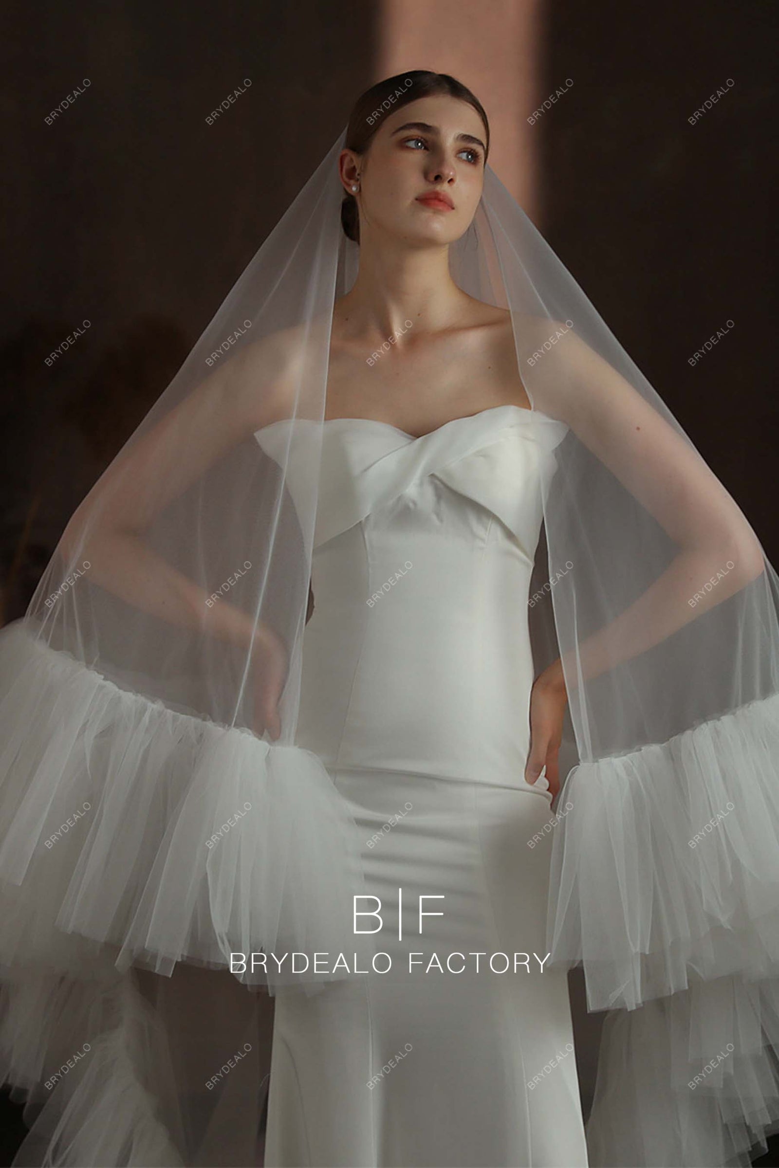 Designer Ruffles Edging Two-tier Chapel Length Wedding Veil