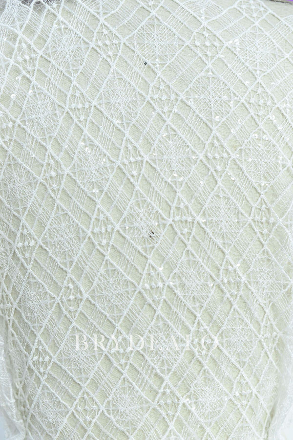 Unique Rhombus Crochet Lace with Clear Sequins By the Yard
