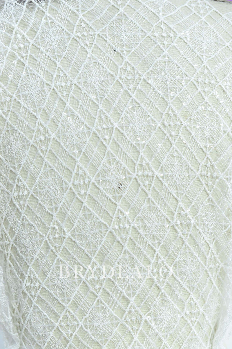 Unique Rhombus Crochet Lace with Clear Sequins By the Yard