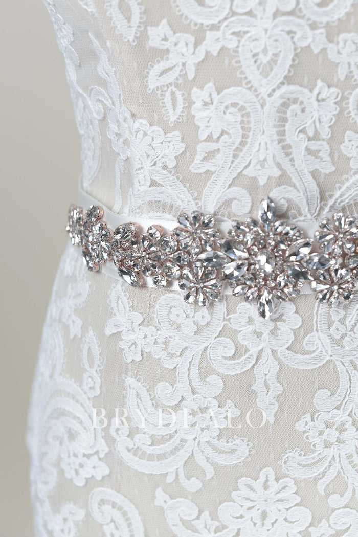 Shiny Silver Rose Gold Backing Satin Bridal Sash Online