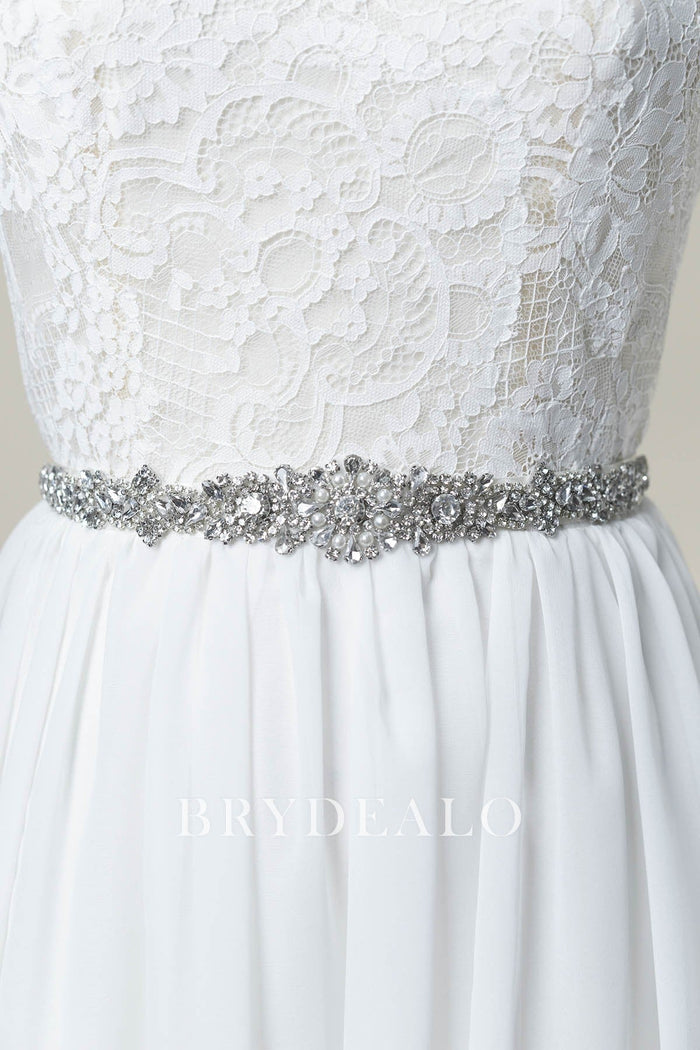 Sparkly Graduated Pearl Rhinestones Bridal Sash Online