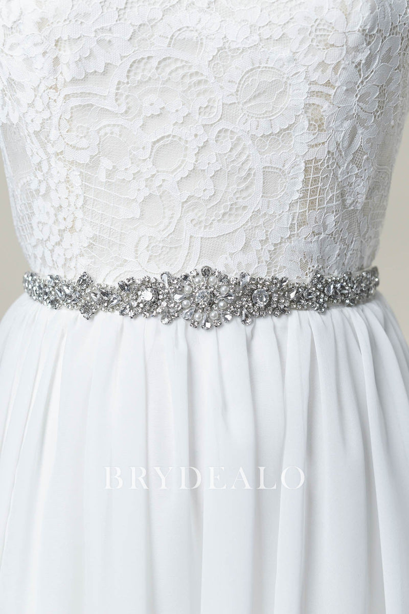Sparkly Graduated Pearl Rhinestones Bridal Sash Online