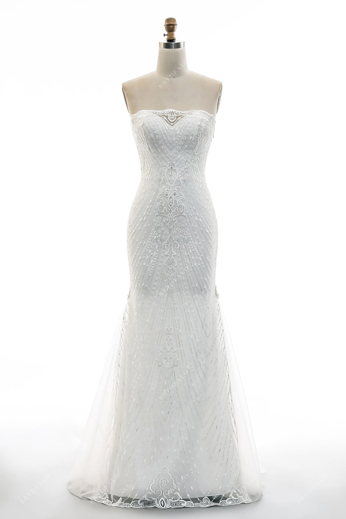 Strapless Beaded Lace Mermaid Garden Long Train Wedding Dress