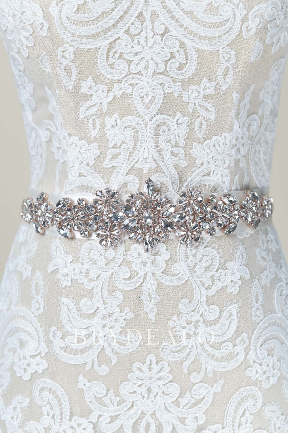 Shiny Silver Rose Gold Backing Satin Bridal Sash Online