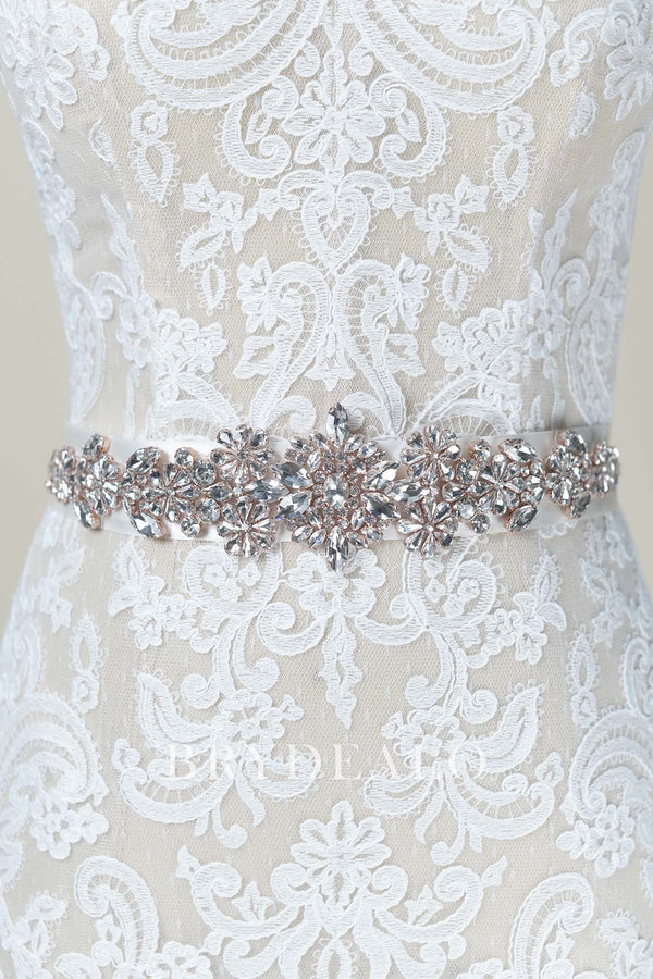 Shiny Silver Rose Gold Backing Satin Bridal Sash Online