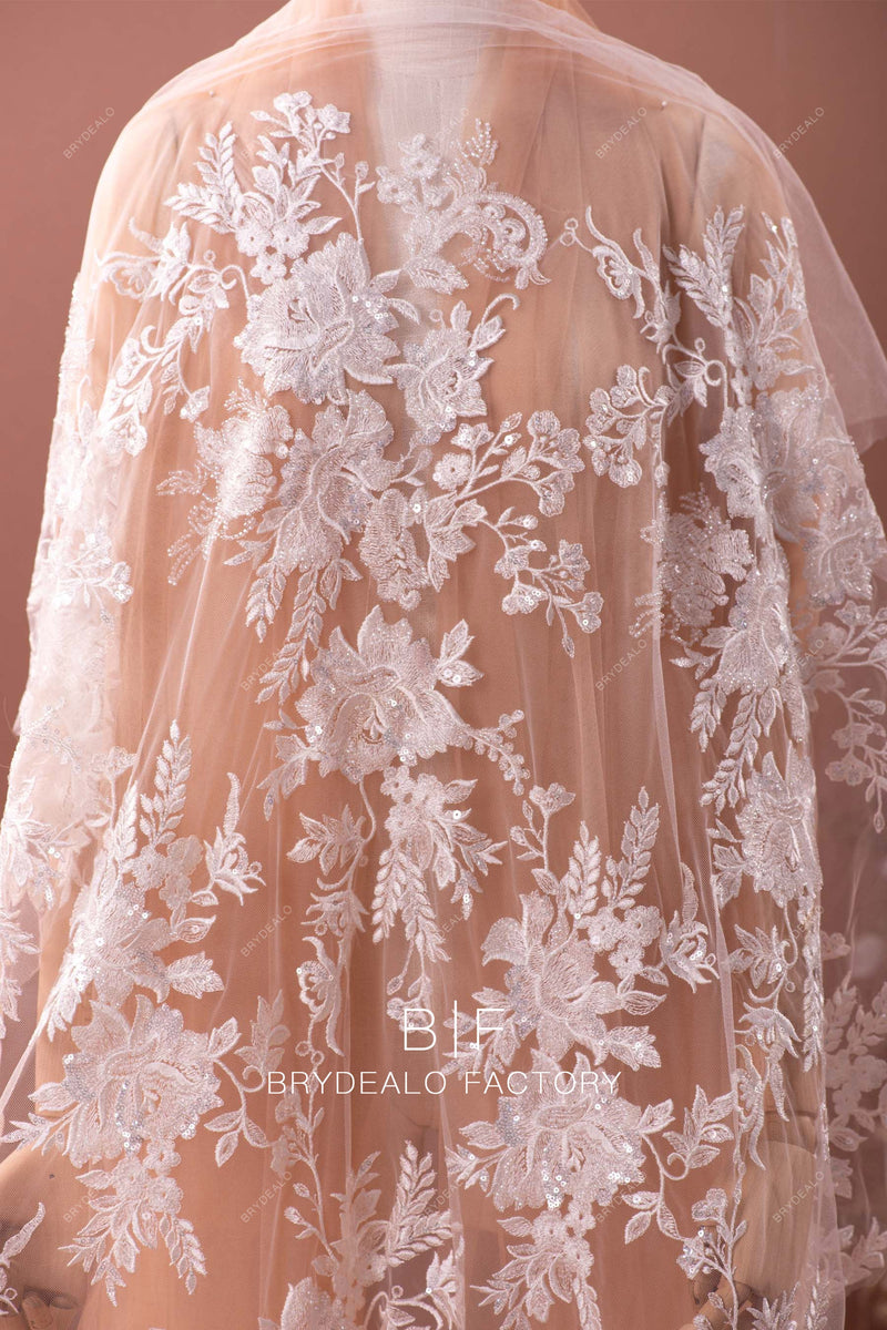 Trendy Luxury Clear Beading Flower Lace Fabric