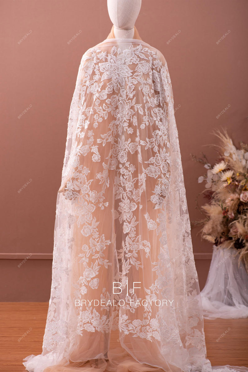 Noble Beaded Large Flower Motif Embroidery Lace Fabric