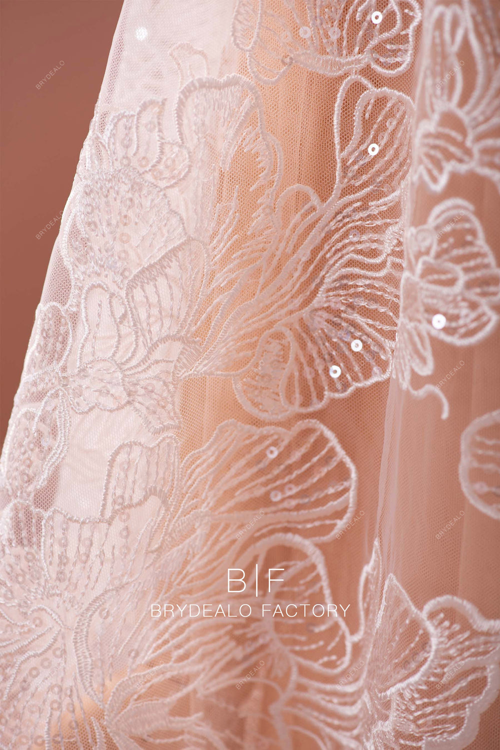 Shimmery Lotus Embroidered Bridal Lace Fabric for Designer Dresses
