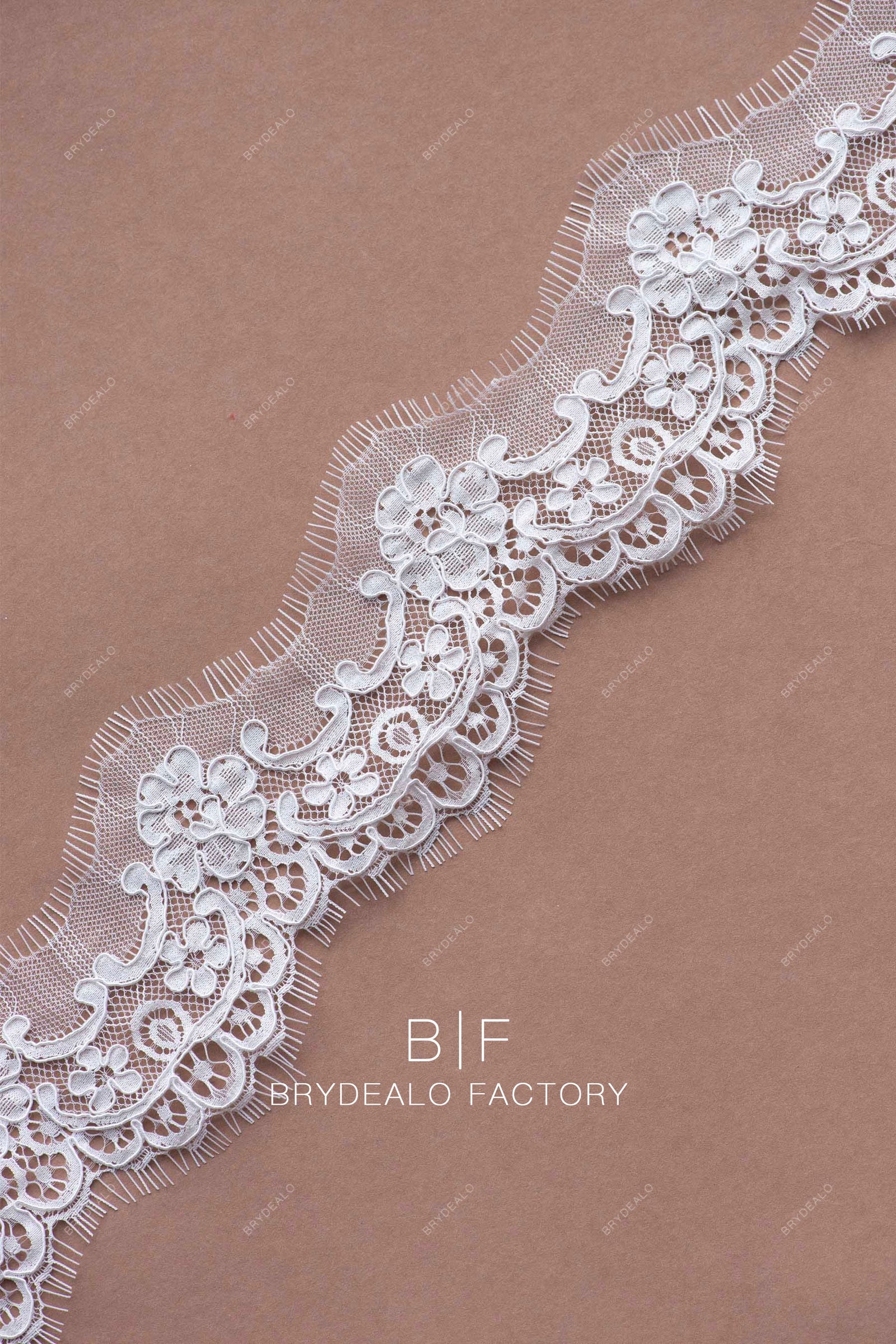 Delicate Eyelash Scalloped Lace Narrow Corded Flower Pattern
