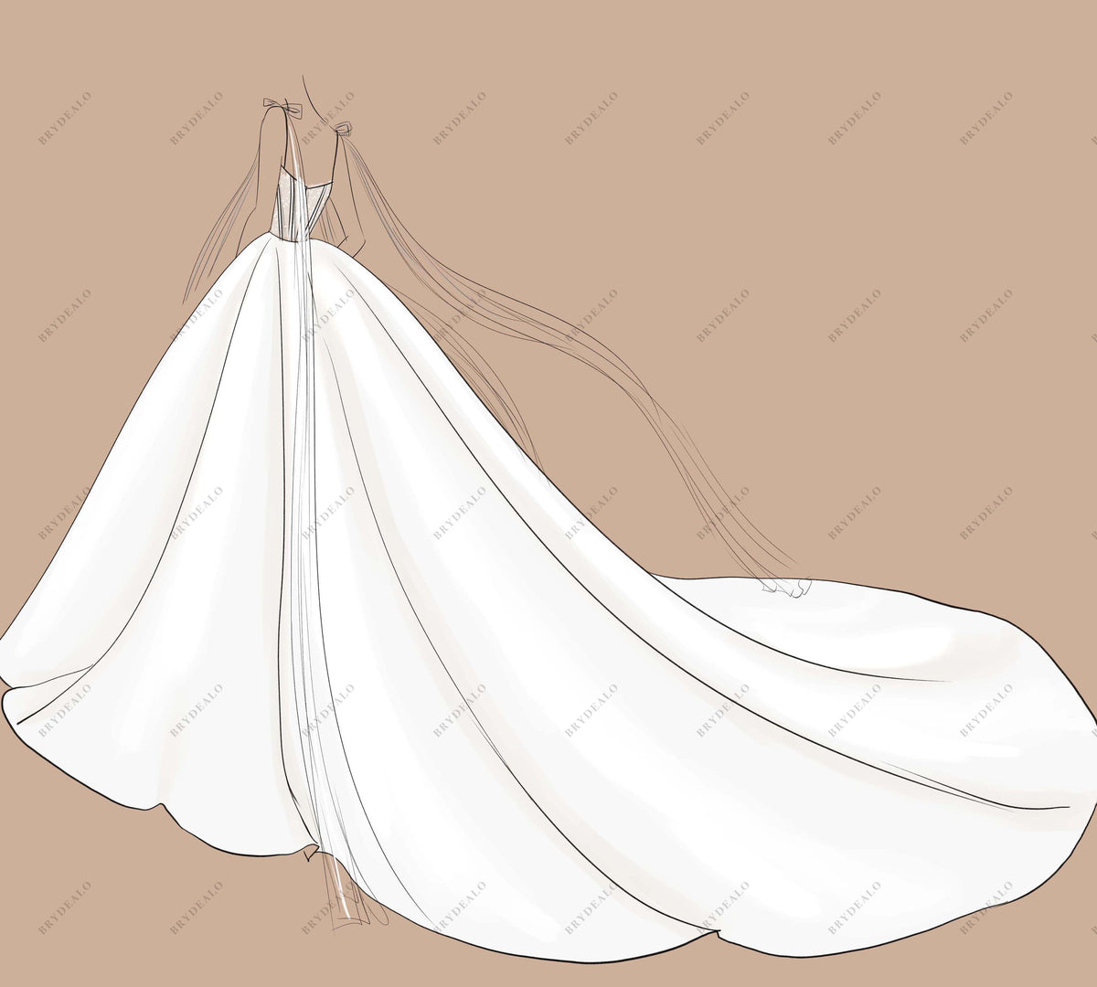 Designed Satin Ball Gown Corset Spaghetti Straps Bridal Dress Sketch